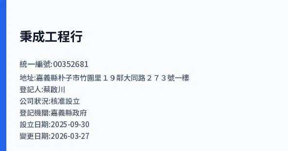秉成工程行的照片-統編 00352681(嘉義縣) 公司登記資料與營業項目詳細圖表