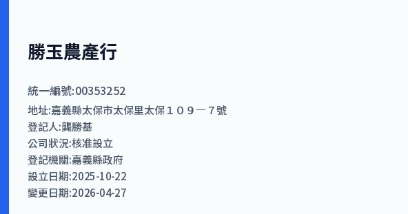 勝玉農產行的照片-統編 00353252(嘉義縣) 公司登記資料與營業項目詳細圖表