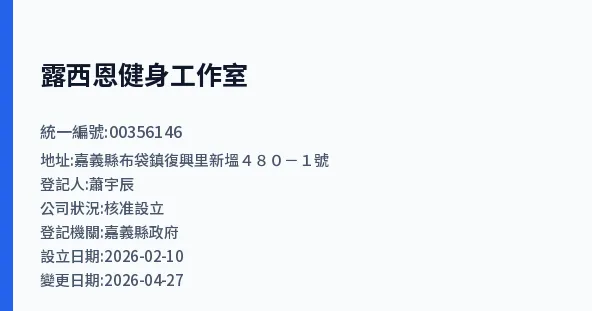露西恩健身工作室的照片-統編 00356146(嘉義縣) 公司登記資料與營業項目詳細圖表
