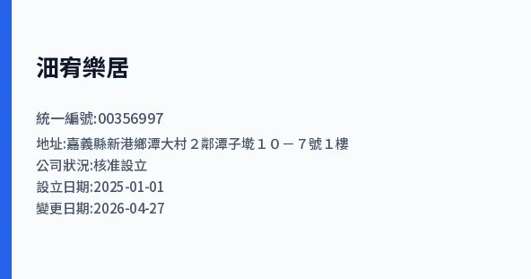 沺宥樂居的照片-統編 00356997(嘉義縣) 公司登記資料與營業項目詳細圖表