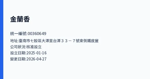 金蘭香的照片-統編 00360649(臺南市) 公司登記資料與營業項目詳細圖表
