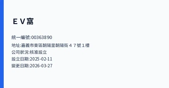 EV窩的照片-統編 00363890(嘉義市) 公司登記資料與營業項目詳細圖表