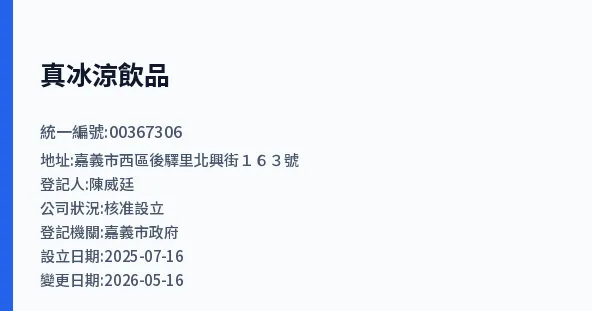 真冰涼飲品的照片-統編 00367306(嘉義市) 公司登記資料與營業項目詳細圖表