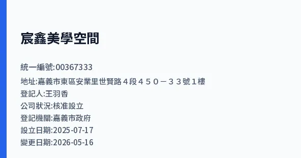 宸鑫美學空間的照片-統編 00367333(嘉義市) 公司登記資料與營業項目詳細圖表