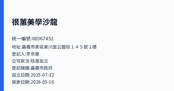 很蕙美學沙龍的照片-統編 00367452(嘉義市) 公司登記資料與營業項目詳細圖表