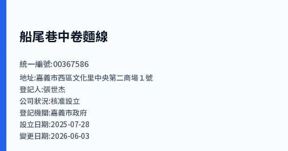 船尾巷中卷麵線的照片-統編 00367586(嘉義市) 公司登記資料與營業項目詳細圖表