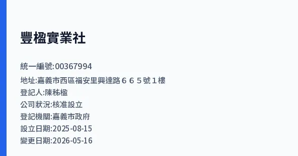 豐楹實業社的照片-統編 00367994(嘉義市) 公司登記資料與營業項目詳細圖表