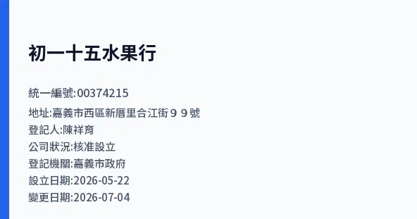 初一十五水果行的照片-統編 00374215(嘉義市) 公司登記資料與營業項目詳細圖表