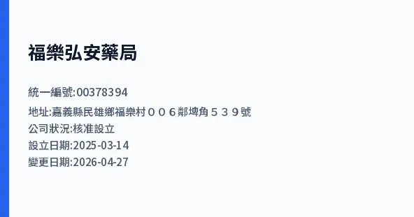福樂弘安藥局的照片-統編 00378394(嘉義縣) 公司登記資料與營業項目詳細圖表