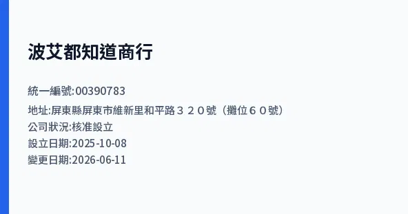 波艾都知道商行的照片-統編 00390783(屏東縣) 公司登記資料與營業項目詳細圖表