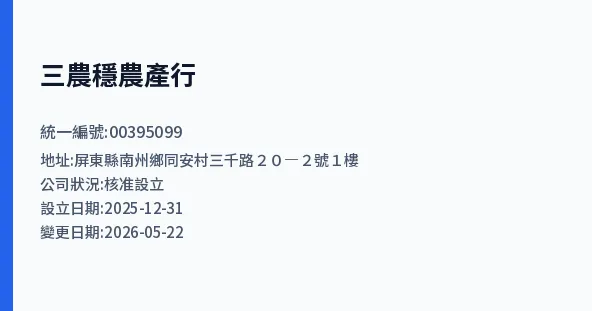 三農穩農產行的照片-統編 00395099(屏東縣) 公司登記資料與營業項目詳細圖表