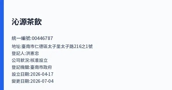 沁源茶飲的照片-統編 00446787(臺南市) 公司登記資料與營業項目詳細圖表