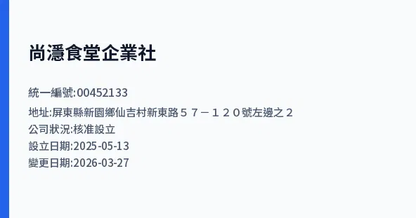 尚濦食堂企業社的照片-統編 00452133(屏東縣) 公司登記資料與營業項目詳細圖表