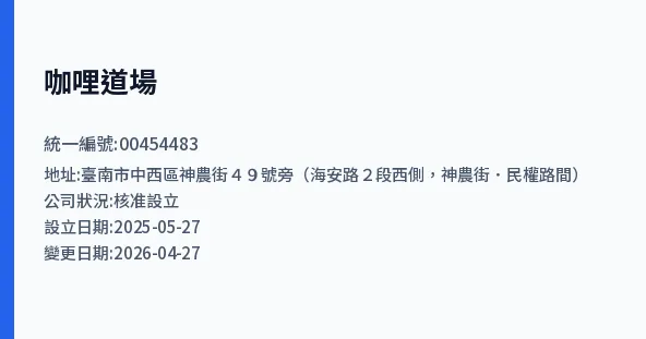 咖哩道場的照片-統編 00454483(臺南市) 公司登記資料與營業項目詳細圖表