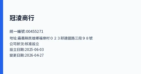 冠淩商行的照片-統編 00455271(嘉義縣) 公司登記資料與營業項目詳細圖表