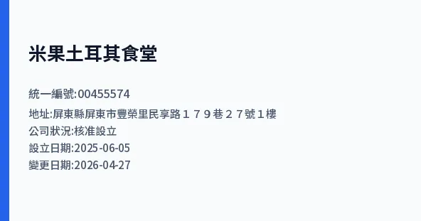 米果土耳其食堂的照片-統編 00455574(屏東縣) 公司登記資料與營業項目詳細圖表