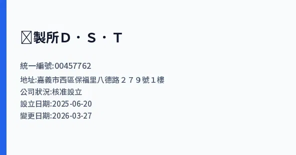 髪製所D.S.T的照片-統編 00457762(嘉義市) 公司登記資料與營業項目詳細圖表