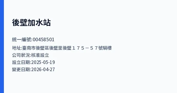 後壁加水站的照片-統編 00458501(臺南市) 公司登記資料與營業項目詳細圖表