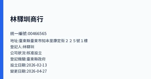 林驛圳商行的照片-統編 00466565(臺東縣) 公司登記資料與營業項目詳細圖表