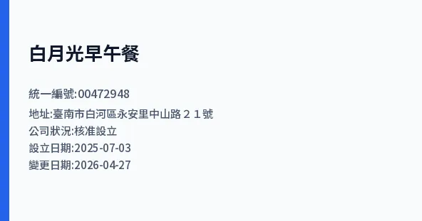 白月光早午餐的照片-統編 00472948(臺南市) 公司登記資料與營業項目詳細圖表