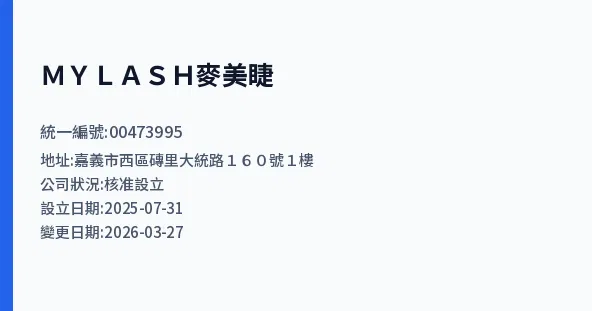 MY LASH 麥美睫的照片-統編 00473995(嘉義市) 公司登記資料與營業項目詳細圖表