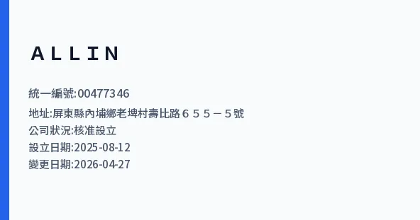 ALL IN的照片-統編 00477346(屏東縣) 公司登記資料與營業項目詳細圖表