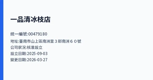 一品清冰枝店的照片-統編 00479180(臺南市) 公司登記資料與營業項目詳細圖表