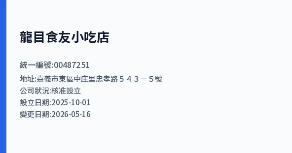 龍目食友小吃店的照片-統編 00487251(嘉義市) 公司登記資料與營業項目詳細圖表