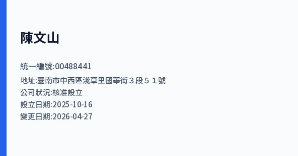 陳文山的照片-統編 00488441(臺南市) 公司登記資料與營業項目詳細圖表
