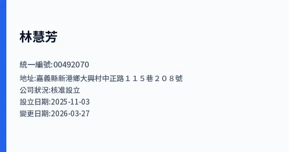 林慧芳的照片-統編 00492070(嘉義縣) 公司登記資料與營業項目詳細圖表