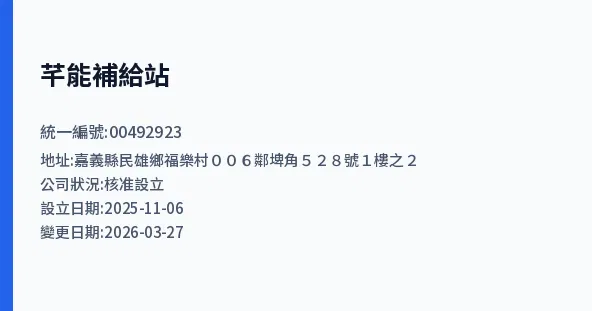 芊能補給站的照片-統編 00492923(嘉義縣) 公司登記資料與營業項目詳細圖表