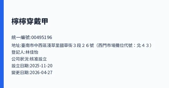 檸檸穿戴甲的照片-統編 00495196(臺南市) 公司登記資料與營業項目詳細圖表