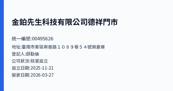 金鉑先生科技有限公司德祥門市的照片-統編 00495626(臺南市) 公司登記資料與營業項目詳細圖表