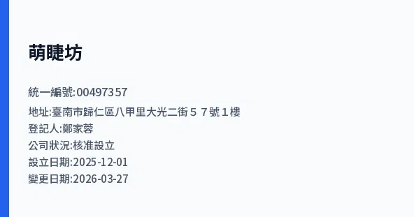 萌睫坊的照片-統編 00497357(臺南市) 公司登記資料與營業項目詳細圖表