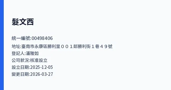 髮文西的照片-統編 00498406(臺南市) 公司登記資料與營業項目詳細圖表