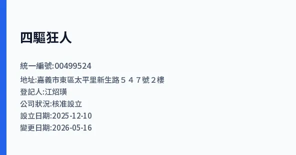 四驅狂人的照片-統編 00499524(嘉義市) 公司登記資料與營業項目詳細圖表