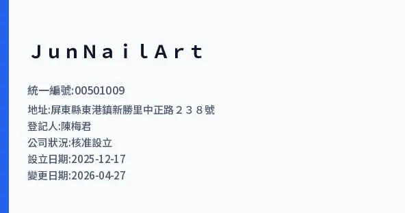 Jun Nail Art的照片-統編 00501009(屏東縣) 公司登記資料與營業項目詳細圖表