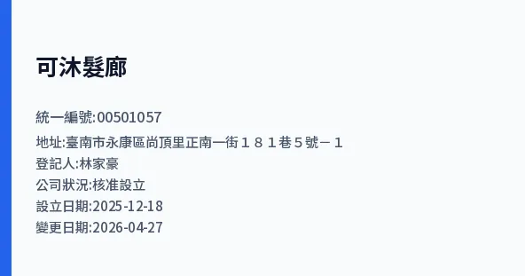 可沐髮廊的照片-統編 00501057(臺南市) 公司登記資料與營業項目詳細圖表