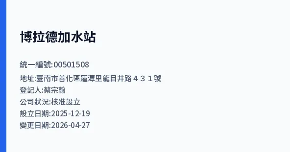 博拉德加水站的照片-統編 00501508(臺南市) 公司登記資料與營業項目詳細圖表