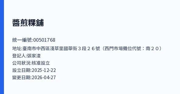醬煎粿舖的照片-統編 00501768(臺南市) 公司登記資料與營業項目詳細圖表