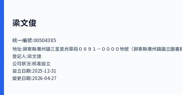 梁文俊的照片-統編 00504385(屏東縣) 公司登記資料與營業項目詳細圖表