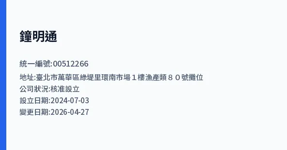 鐘明通的照片-統編 00512266(臺北市) 公司登記資料與營業項目詳細圖表