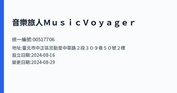 音樂旅人MusicVoyager的照片-統編 00517706(臺北市) 公司登記資料與營業項目詳細圖表