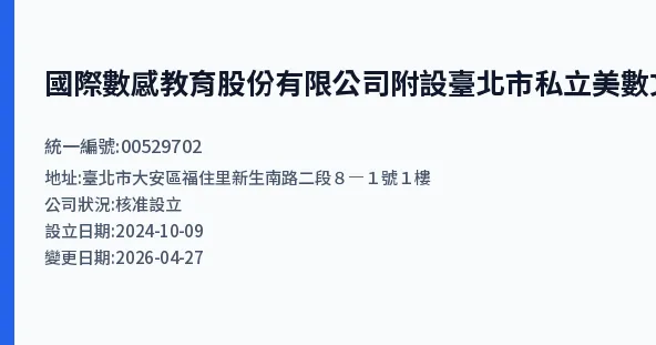 國際數感教育股份有限公司附設臺北市私立美數文理技藝短期補習班的照片-統編 00529702(臺北市) 公司登記資料與營業項目詳細圖表