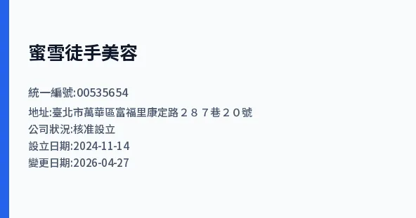 蜜雪徒手美容的照片-統編 00535654(臺北市) 公司登記資料與營業項目詳細圖表