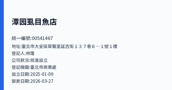 潭园虱目魚店的照片-統編 00541467(臺北市) 公司登記資料與營業項目詳細圖表
