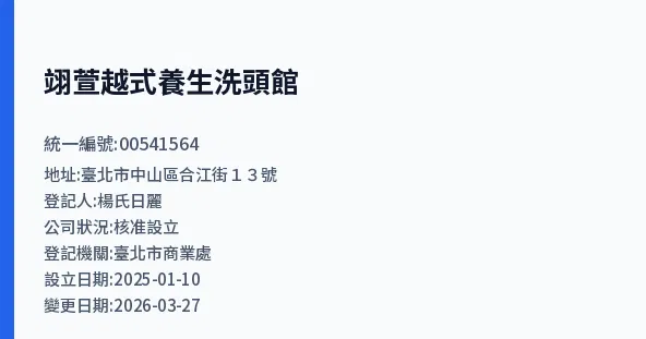 翊萱越式養生洗頭館的照片-統編 00541564(臺北市) 公司登記資料與營業項目詳細圖表