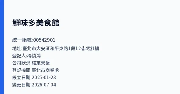 鮮味多美食館的照片-統編 00542901(臺北市) 公司登記資料與營業項目詳細圖表