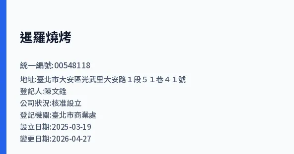 暹羅燒烤的照片-統編 00548118(臺北市) 公司登記資料與營業項目詳細圖表