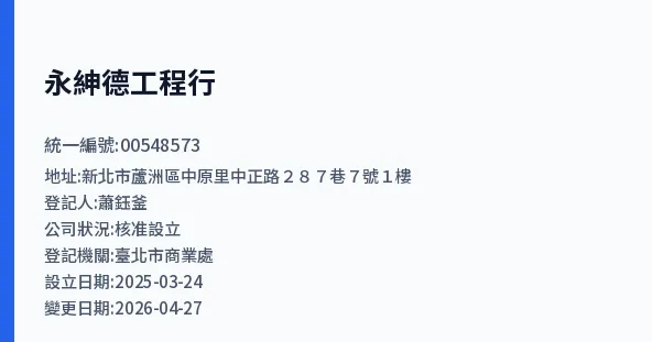 永紳德工程行的照片-統編 00548573(新北市) 公司登記資料與營業項目詳細圖表